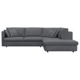 Ecksofa FLEXLUX "Lovane" Sofas Gr. B/H/T: 295cm x 84cm x 272cm, Bouclé, lange Ottomane rechts, blau (navy blau) Weich & anschmiegsam, große Sitztiefe auf Kaltschaum, Dekokissen inkl.