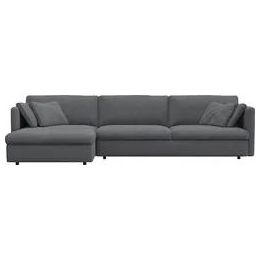 Ecksofa FLEXLUX "Lovane" Sofas Gr. B/H/T: 323cm x 84cm x 183cm, Lederoptik, Chaiselongue links, grau (elephant grey) Weich & anschmiegsam, große Sitztiefe auf Kaltschaum, Dekokissen inkl.