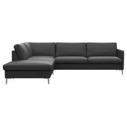 Ecksofa FLEXLUX "Fiore, L-Form" Sofas Gr. B/H/T: 266cm x 85cm x 225cm, Echtleder, Ottomane links, schwarz (deep black) schmale Armlehnen, Kaltschaum, Füße Alu+ Eiche