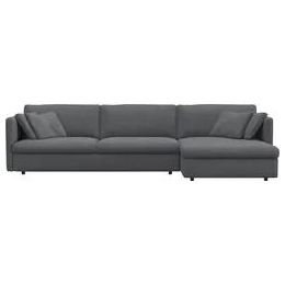 Ecksofa FLEXLUX "Lovane" Sofas Gr. B/H/T: 323cm x 84cm x 183cm, Lederoptik, Chaiselongue rechts, grau (elephant grey) Weich & anschmiegsam, große Sitztiefe auf Kaltschaum, Dekokissen inkl.