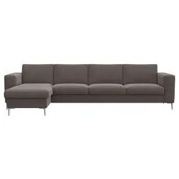 Ecksofa FLEXLUX "Fiore, super Sitzkomfort durch Kaltschaum im Sitz, L-Form" Sofas Gr. B/H/T: 295cm x 85cm x 159cm, Struktur, Chaiselongue links, braun (taupe brown) breite Armlehnen, Füße Alu