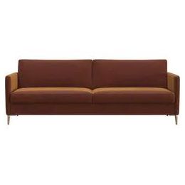 3-Sitzer FLEXLUX "Fiore, super Sitzkomfort durch Kaltschaum im Sitz" Sofas Gr. B/H/T: 214cm x 85cm x 92cm, Velvet, braun (cognac) schmale Armlehnen, Füße Alu+ Eiche