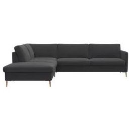 Ecksofa FLEXLUX "Fiore, L-Form" Sofas Gr. B/H/T: 266cm x 85cm x 225cm, Lederoptik, Ottomane links, grau (shark grey) schmale Armlehnen, Kaltschaum, Füße Alu+ Eiche