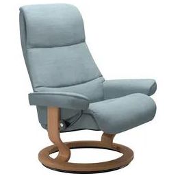 Relaxsessel stressless "View" Sessel Gr. Struktur fein JASMINE, Cross Base Eiche, Relaxfunktion-Drehfunktion-PlusTMSystem-Gleitsystem, B/H/T: 91cm x 109cm x 83cm, blau (light jasmine) mit Classic Base, Größe L,Gestell Eiche