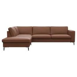 Ecksofa FLEXLUX "Fiore, L-Form, bequem und komfortabel durch hochwertigem Sitzaufbau" Sofas Gr. B/H/T: 273cm x 85cm x 225cm, Echtleder, Ottomane links, braun (old chesnut) breite Armlehnen, Kaltschaum, Füße Alu+schwarz