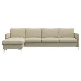 Ecksofa FLEXLUX "Fiore, super Sitzkomfort durch Kaltschaum im Sitz, L-Form" Sofas Gr. B/H/T: 280cm x 85cm x 159cm, Chenille, Chaiselongue links, beige (sandy beige) schmale Armlehnen, Füße Alu