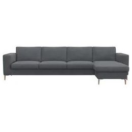 Ecksofa FLEXLUX "Fiore, super Sitzkomfort durch Kaltschaum im Sitz, L-Form" Sofas Gr. B/H/T: 295cm x 85cm x 159cm, Lederoptik, grau (elephant gre) breite Armlehnen, Füße Alu+ Eiche