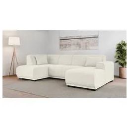 Wohnlandschaft Home Affaire "Wohnlandschaft Bornholm mit Recamiere rechts/links bestellbar" Sofas Gr. B/H/T: 300 cm x 85 cm x 162 cm, Struktur fein, Recamiere rechts, beige (creme) U-Form mit Wellenunterfederung, Maße BTH: 30016285 cm