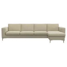 Ecksofa FLEXLUX "Fiore, super Sitzkomfort durch Kaltschaum im Sitz, L-Form" Sofas Gr. B/H/T: 295cm x 85cm x 159cm, Chenille, beige (sandy beige) breite Armlehnen, Füße Alu+ Eiche