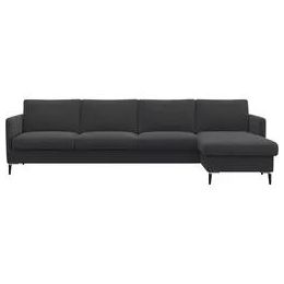 Ecksofa FLEXLUX "Fiore, L-Form, bequem und komfortabel durch hochwertigem Sitzaufbau" Sofas Gr. B/H/T: 280cm x 85cm x 159cm, Lederoptik, Chaiselongue rechts, grau (shark grey) schmale Armlehnen, Kaltschaum, Füße Alu+schwarz