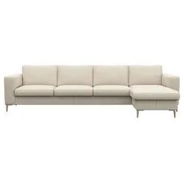 Ecksofa FLEXLUX "Fiore, super Sitzkomfort durch Kaltschaum im Sitz, L-Form" Sofas Gr. B/H/T: 295cm x 85cm x 159cm, Echtleder, weiß (warm white) breite Armlehnen, Füße Alu+ Eiche