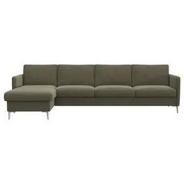 Ecksofa FLEXLUX "Fiore, super Sitzkomfort durch Kaltschaum im Sitz, L-Form" Sofas Gr. B/H/T: 280cm x 85cm x 159cm, Struktur, Chaiselongue links, grün (moss green) schmale Armlehnen, Füße Alu