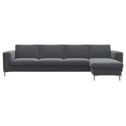 Ecksofa FLEXLUX "Fiore, super Sitzkomfort durch Kaltschaum im Sitz, L-Form" Sofas Gr. B/H/T: 295cm x 85cm x 159cm, Velvet, grau (soft grey) breite Armlehnen, Füße Alu+ Eiche