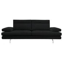 3-Sitzer Calia italia "Toby Wing, Designsofa mit hohem Sitzkomfort, bequem und elegant" Sofas Gr. B/H/T: 208cm x 90cm x 113cm, Leder BULL, mit Sitztiefenverstellung-mit Armlehnenverstellung, schwarz (nero bull) inklusive Sitztiefenverstellung, Füße in Chrom glänzend