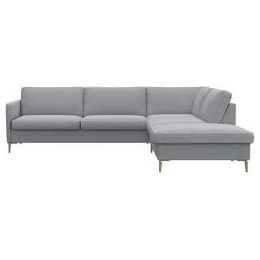 Ecksofa FLEXLUX "Fiore, super Sitzkomfort durch Kaltschaum im Sitz, L-Form" Sofas Gr. B/H/T: 266cm x 85cm x 225cm, Chenille, Ottomane rechts, grau (sophisto gre) schmale Armlehnen, Füße Alu+ Eiche