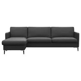 Ecksofa FLEXLUX "Fiore, L-Form" Sofas Gr. B/H/T: 247cm x 85cm x 92cm, Echtleder, Chaiselongue links, schwarz (deep black) schmale Armlehnen, Kaltschaum, Füße Alu+schwarz