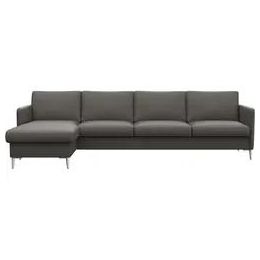 Ecksofa FLEXLUX "Fiore, super Sitzkomfort durch Kaltschaum im Sitz, L-Form" Sofas Gr. B/H/T: 280cm x 85cm x 159cm, Echtleder, Chaiselongue links, grau (warm mineral) schmale Armlehnen, Füße Alu