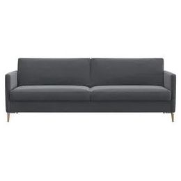 3-Sitzer FLEXLUX "Fiore, super Sitzkomfort durch Kaltschaum im Sitz" Sofas Gr. B/H/T: 214cm x 85cm x 92cm, Velvet, grau (soft grau) schmale Armlehnen, Füße Alu+ Eiche