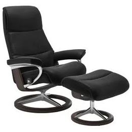 Relaxsessel stressless "View" Sessel Gr. Leder PALOMA, Relaxfunktion-Drehfunktion-PlusTMSystem-Gleitsystem-BalanceAdaptTM, B/H/T: 91cm x 110cm x 85cm, schwarz (schwarz paloma) mit Signature Base, Größe L,Gestell Wenge