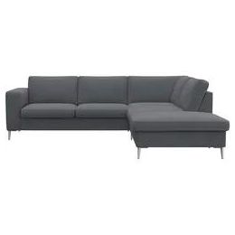 Ecksofa FLEXLUX "Fiore, L-Form" Sofas Gr. B/H/T: 241cm x 85cm x 225cm, Lederoptik, Ottomane rechts, grau (elephant gre) breite Armlehnen, Füße alufarben, BT 241225 cm, Kaltschaum im Sitz