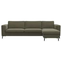 Ecksofa FLEXLUX "Fiore, superbequemer Sitzkomfort durch Kaltschaum im Sitz, L-Form" Sofas Gr. B/H/T: 262cm x 85cm x 92cm, Struktur, Chaiselongue rechts, grün (moss green) breite Armlehnen, Füße Alu+schwarz