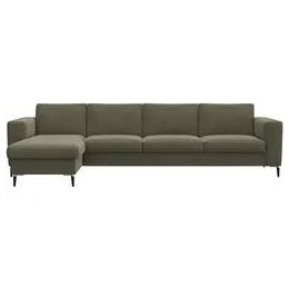 Ecksofa FLEXLUX "Fiore, L-Form" Sofas Gr. B/H/T: 295cm x 85cm x 159cm, Struktur, Chaiselongue links, grün (moss green) breite Armlehnen, Kaltschaum, Füße Alu+schwarz