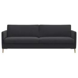 3-Sitzer FLEXLUX "Fiore, super Sitzkomfort durch Kaltschaum im Sitz" Sofas Gr. B/H/T: 214cm x 85cm x 92cm, Lederoptik, schwarz (gorilla blac) schmale Armlehnen, Füße Alu+ Eiche