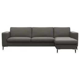 Ecksofa FLEXLUX "Fiore, superbequemer Sitzkomfort durch Kaltschaum im Sitz, L-Form" Sofas Gr. B/H/T: 262cm x 85cm x 92cm, Echtleder, Chaiselongue rechts, grau (warm mineral) breite Armlehnen, Füße Alu+schwarz