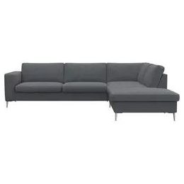 Ecksofa FLEXLUX "Fiore, super Sitzkomfort durch Kaltschaum im Sitz, L-Form" Sofas Gr. B/H/T: 273cm x 85cm x 225cm, Lederoptik, Ottomane rechts, grau (elephant gre) breite Armlehnen, Füße Alu