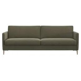 3-Sitzer FLEXLUX "Fiore, super Sitzkomfort durch Kaltschaum im Sitz" Sofas Gr. B/H/T: 214cm x 85cm x 92cm, Struktur, grün (moss grün) schmale Armlehnen, Füße Alu+ Eiche