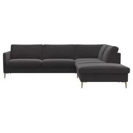 Ecksofa FLEXLUX "Fiore, super Sitzkomfort durch Kaltschaum im Sitz, L-Form" Sofas Gr. B/H/T: 266cm x 85cm x 225cm, Struktur, Ottomane rechts, grau (charcoal gre) schmale Armlehnen, Füße Alu+ Eiche