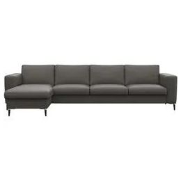 Ecksofa FLEXLUX "Fiore, L-Form" Sofas Gr. B/H/T: 295cm x 85cm x 159cm, Echtleder, Chaiselongue links, grau (warm mineral) breite Armlehnen, Kaltschaum, Füße Alu+schwarz