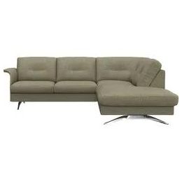 Ecksofa FLEXLUX "Glow, super bequem durch hochwertigem Sitzaufbau mit Federkern, L-Form" Sofas Gr. B/H/T: 236cm x 81cm x 224cm, Bouclé, Ottomane links, Armlehnen in geölter Eiche, grün (fall green) Modernes skandinavisches Design