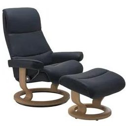 Relaxsessel stressless "View" Sessel Gr. Leder PALOMA, Cross Base Eiche, Relaxfunktion-Drehfunktion-PlusTMSystem-Gleitsystem, B/H/T: 78cm x 105cm x 78cm, blau (shadow paloma) mit Classic Base, Größe S,Gestell Eiche