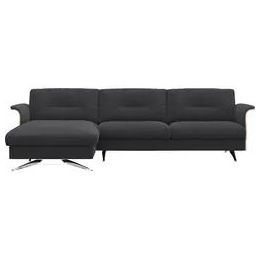 Ecksofa FLEXLUX "Glow bequem und komfortabel durch hochwertigen Sitzaufbau, L-Form" Sofas Gr. B/H/T: 273cm x 81cm x 158cm, Lederoptik, Chaiselongue links, schwarz (gorilla black) Modernes skandinavisches Design