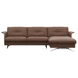 Ecksofa FLEXLUX "Glow bequem und komfortabel durch hochwertigen Sitzaufbau, L-Form" Sofas Gr. B/H/T: 273cm x 81cm x 158cm, Echtleder, Chaiselongue rechts, braun (old chestnut brown) Modernes skandinavisches Design