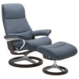 Relaxsessel stressless "View" Sessel Gr. Leder PALOMA, Relaxfunktion-Drehfunktion-PlusTMSystem-Gleitsystem-BalanceAdaptTM, B/H/T: 91cm x 110cm x 85cm, blau (sparrow paloma) mit Signature Base, Größe L,Gestell Wenge