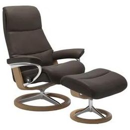 Relaxsessel stressless "View" Sessel Gr. Leder BATICK, Cross Base Eiche, Relaxfunktion-Drehfunktion-PlusTMSystem-Gleitsystem-BalanceAdaptTM, B/H/T: 78cm x 108cm x 78cm, braun (braun batick) mit Signature Base, Größe S,Gestell Eiche