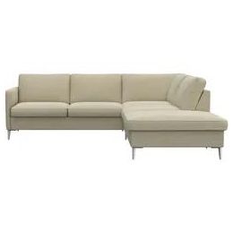 Ecksofa FLEXLUX "Fiore, L-Form" Sofas Gr. B/H/T: 234cm x 85cm x 225cm, Chenille, Ottomane rechts, beige (sandy beige) schmale Armlehnen, Füße alufarben, BT 234225 cm, Kaltschaum im Sitz