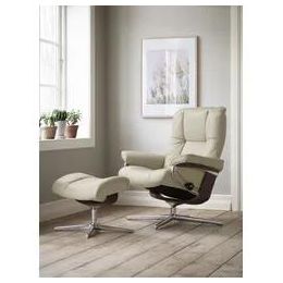 Relaxsessel stressless "Mayfair" Sessel Gr. Leder BATICK, Cross Base Braun, Relaxfunktion-Drehfunktion-PlusTMSystem-Gleitsystem-BalanceAdaptTM, B/H/T: 92cm x 103cm x 79cm, beige (cream batick) mit Hocker, Cross Base, Größe S, M & L, Holzakzent Braun