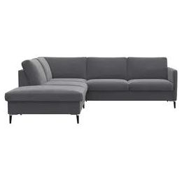 Ecksofa FLEXLUX "Fiore, L-Form" Sofas Gr. B/H/T: 234cm x 85cm x 225cm, Struktur, Ottomane links, grau (thunder grey) schmale Armlehnen, Füße Aluschwarz, BT 234225cm, Kaltschaum im Sitz