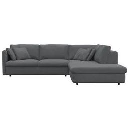 Ecksofa FLEXLUX "Lovane" Sofas Gr. B/H/T: 295cm x 84cm x 272cm, Lederoptik, lange Ottomane rechts, grau (elephant grey) Weich & anschmiegsam, große Sitztiefe auf Kaltschaum, Dekokissen inkl.