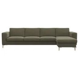 Ecksofa FLEXLUX "Fiore, super Sitzkomfort durch Kaltschaum im Sitz, L-Form" Sofas Gr. B/H/T: 295cm x 85cm x 159cm, Material, grün (moss green) breite Armlehnen, Füße Alu+ Eiche