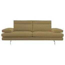 3-Sitzer Calia italia "Toby Wing, Designsofa mit hohem Sitzkomfort, bequem und elegant" Sofas Gr. B/H/T: 208 cm x 90 cm x 113 cm, Leder ANTARES, mit Sitztiefenverstellung-mit Armlehnenverstellung, braun (crema antares) inklusive Sitztiefenverstellung, Füße in Chrom glänzend