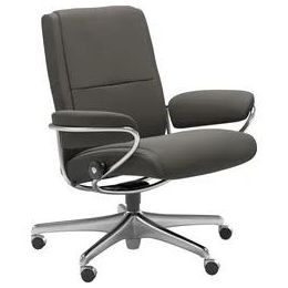 Relaxsessel stressless "Paris" Sessel Gr. Leder PALOMA, Home Office Base, PlusTMSystem-Gleitsystem-Relaxfunktion-Drehfunktion-Rückteilverstellung-Höhenverstellung, B/H/T: 80 cm x 97 cm x 69 cm, grau (metal grey paloma) Low Back, mit Home Office Base, Gestell Chrom