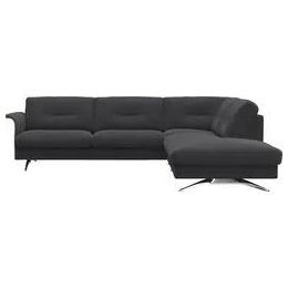 Ecksofa FLEXLUX "Glow, super bequem durch hochwertigem Sitzaufbau mit Federkern, L-Form" Sofas Gr. B/H/T: 268cm x 81cm x 224cm, Lederoptik, Ottomane links, Armlehnen in geölter Eiche, grau (shark grey) Skandinavisches Design, In hochwertiger Verarbeitung