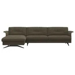 Ecksofa FLEXLUX "Glow, super bequem durch hochwertigem Sitzaufbau mit Federkern, L-Form" Sofas Gr. B/H/T: 305cm x 81cm x 158cm, Lederoptik, Chaiselongue links, braun (camel brown) Modernes skandinavisches Design