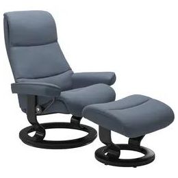 Relaxsessel stressless "View" Sessel Gr. Leder PALOMA, Cross Base Schwarz, Relaxfunktion-Drehfunktion-PlusTMSystem-Gleitsystem, B/H/T: 82cm x 108cm x 81cm, blau (sparrow paloma) mit Classic Base, Größe M,Gestell Schwarz