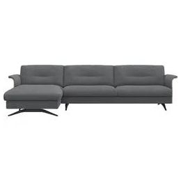 Ecksofa FLEXLUX "Glow, super bequem durch hochwertigem Sitzaufbau mit Federkern, L-Form" Sofas Gr. B/H/T: 305cm x 81cm x 158cm, Lederoptik, Chaiselongue links, grau (elephant grau) Modernes skandinavisches Design