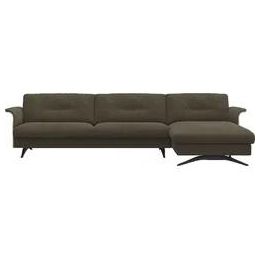 Ecksofa FLEXLUX "Glow, super bequem durch hochwertigem Sitzaufbau mit Federkern, L-Form" Sofas Gr. B/H/T: 305cm x 81cm x 158cm, Lederoptik, Chaiselongue rechts, braun (camel brown) Modernes skandinavisches Design